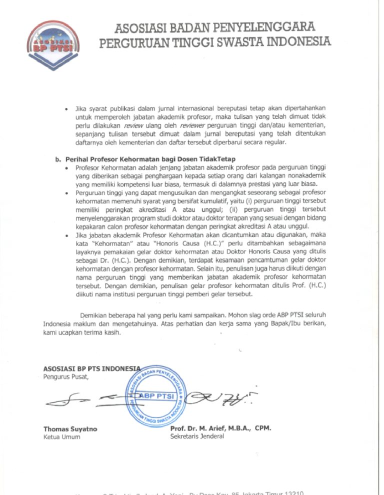 SE Dirjen Dikti No.3 tahun 2021 dan Jabatan – ABPPTSI
